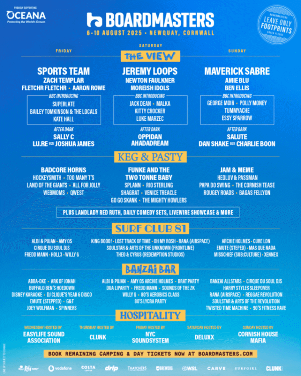 Boardmasters 2025: Who’s Playing, What’s On and What Not to Miss - CornishStuff